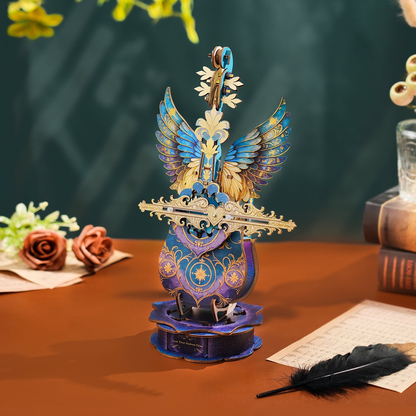 Blue Feather Cello– DIY Wooden Music Box, 3D Puzzle Craft Kit – uk ...