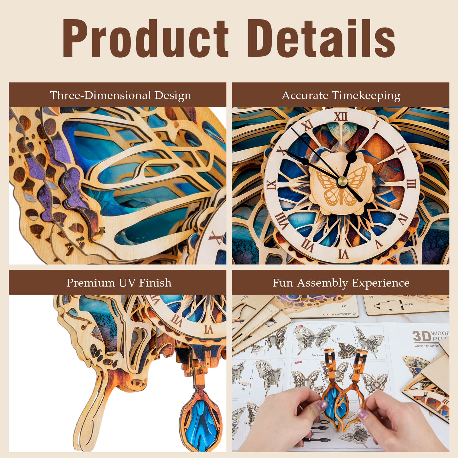 Butterfly – DIY Wooden Clock, 3D Puzzle Craft Kit – uk.woodbests